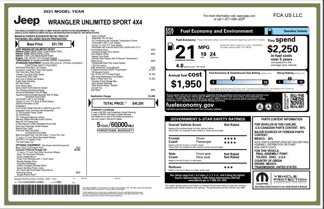 How to Read a Window Sticker | VinAudit